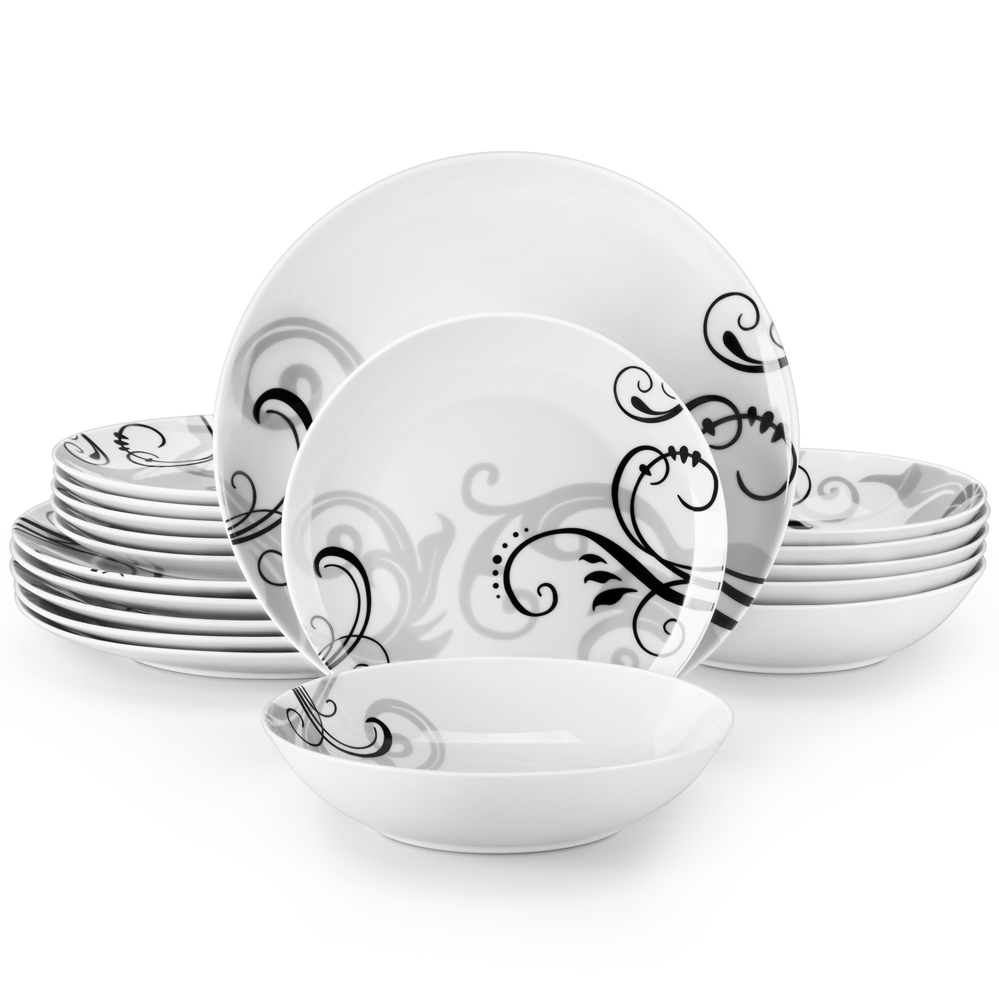 Latitude Run® 18-Piece White Ceramic Dinnerware Set With Artistic Black ...