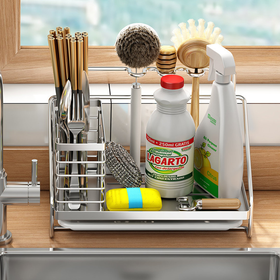 WKING Countertop Sink Rack For Sponges, Scrubbers And Towels, Kitchen ...