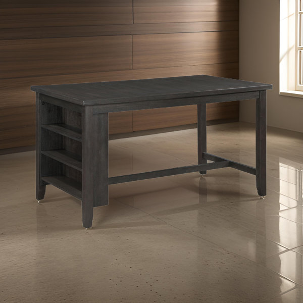 Benjara Stacy Counter Height Dining Table, 66 Inch Rectangular, Shelves ...