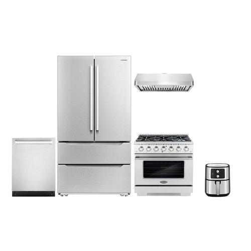 Cosmo 5 Piece Kitchen Package with 36" Freestanding Gas Range36" Under ...