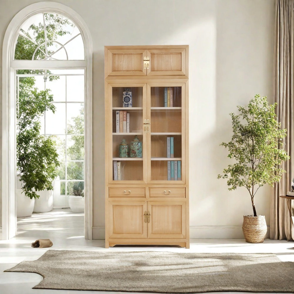 Parttlion New Chinese style glass solid wood bookcase | Wayfair