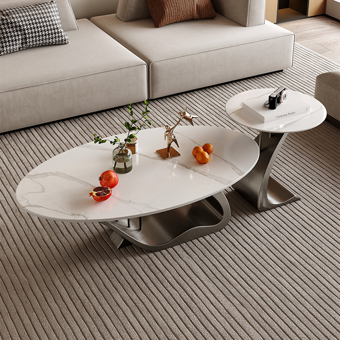 Aurora Craft Oval Rock Panel Coffee Table Living Room Home Coffee Table ...