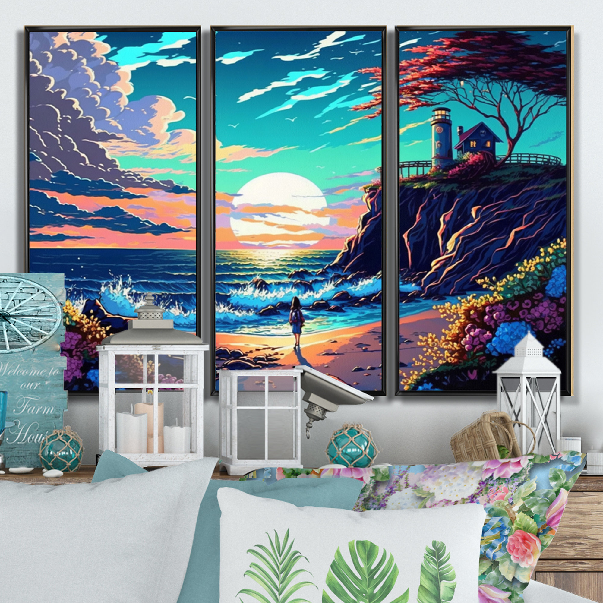 Design Art Modern Sunset In Vector Style II - 3 Piece Print | Wayfair
