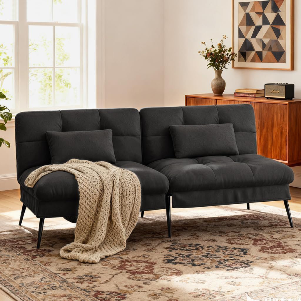 George Oliver Leilane Convertible Futon Sofa Bed, 68″Fabric Futon Couch ...