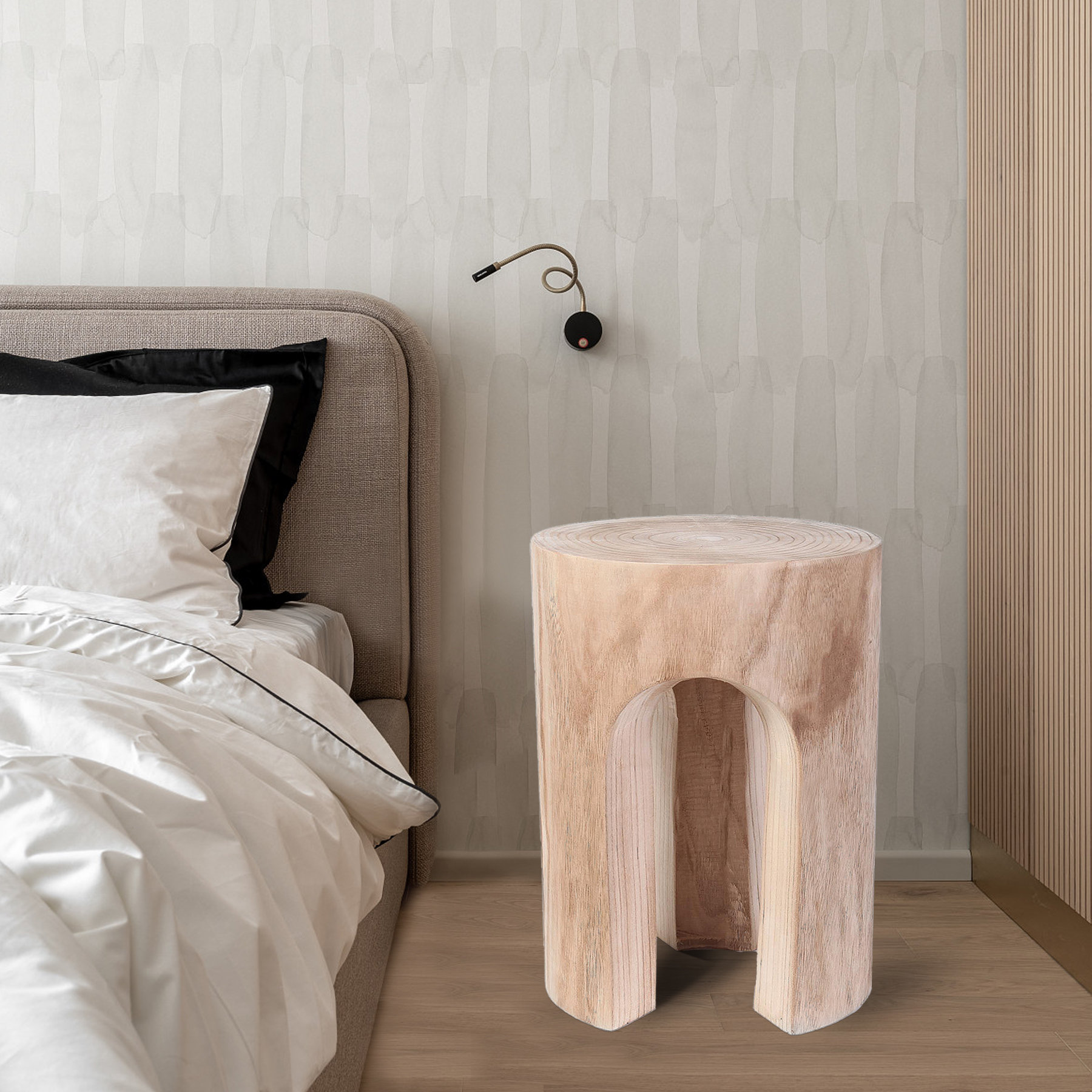 Union Rustic Solid Wooden Side Table, Wooden Stump Side Table, Natural ...