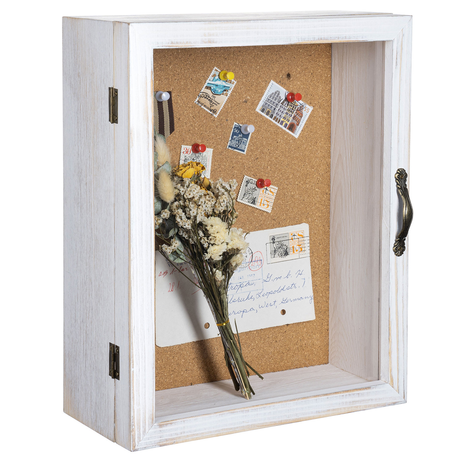 MyGift Wall Whitewashed Display Case With Cork Backboard | Wayfair