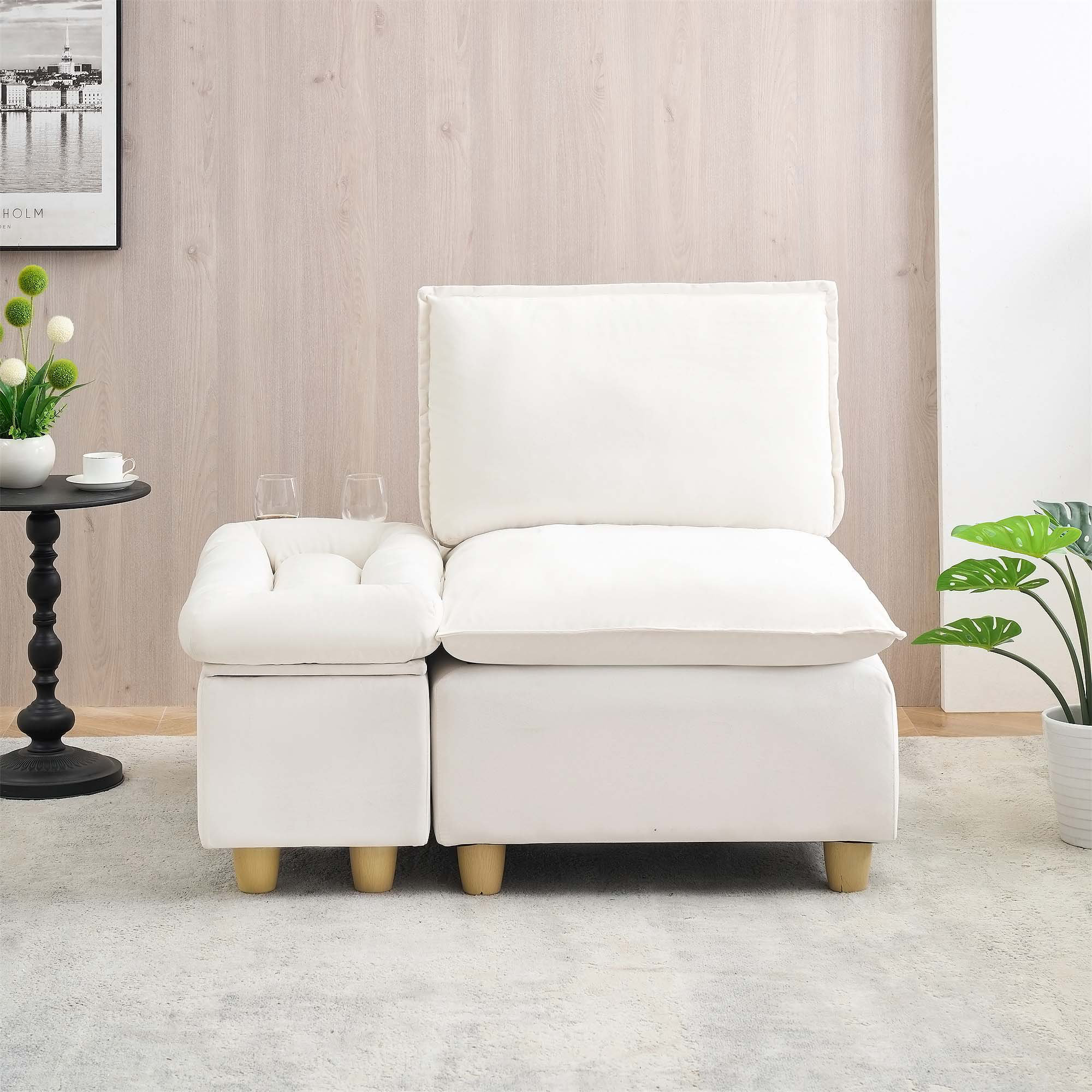 Ebern Designs Comfortable Reclining Single Sofa with Movable Cabinet ...