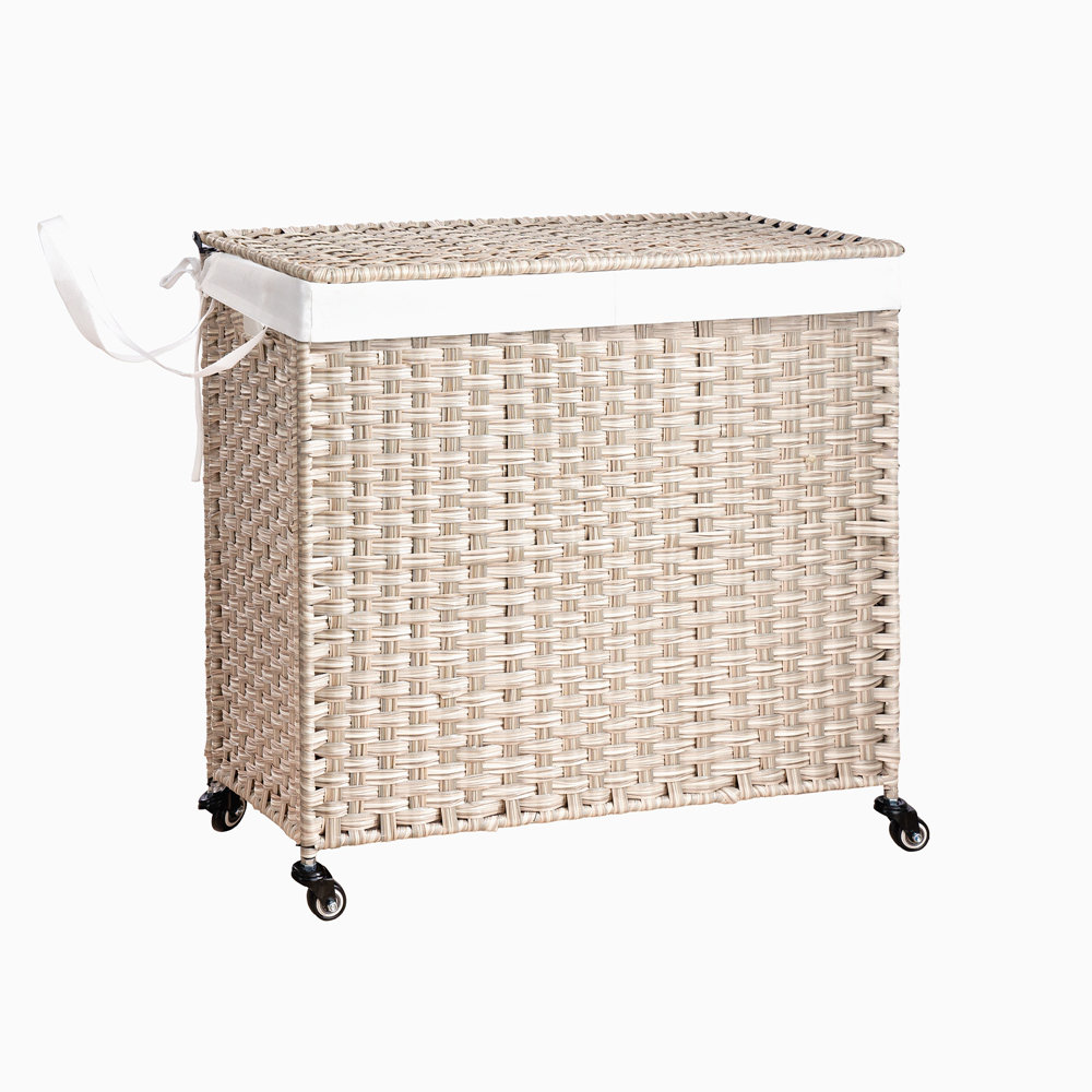 Ebern Designs Laundry Hamper With Lid PE Rattan Powder Coating Frame ...