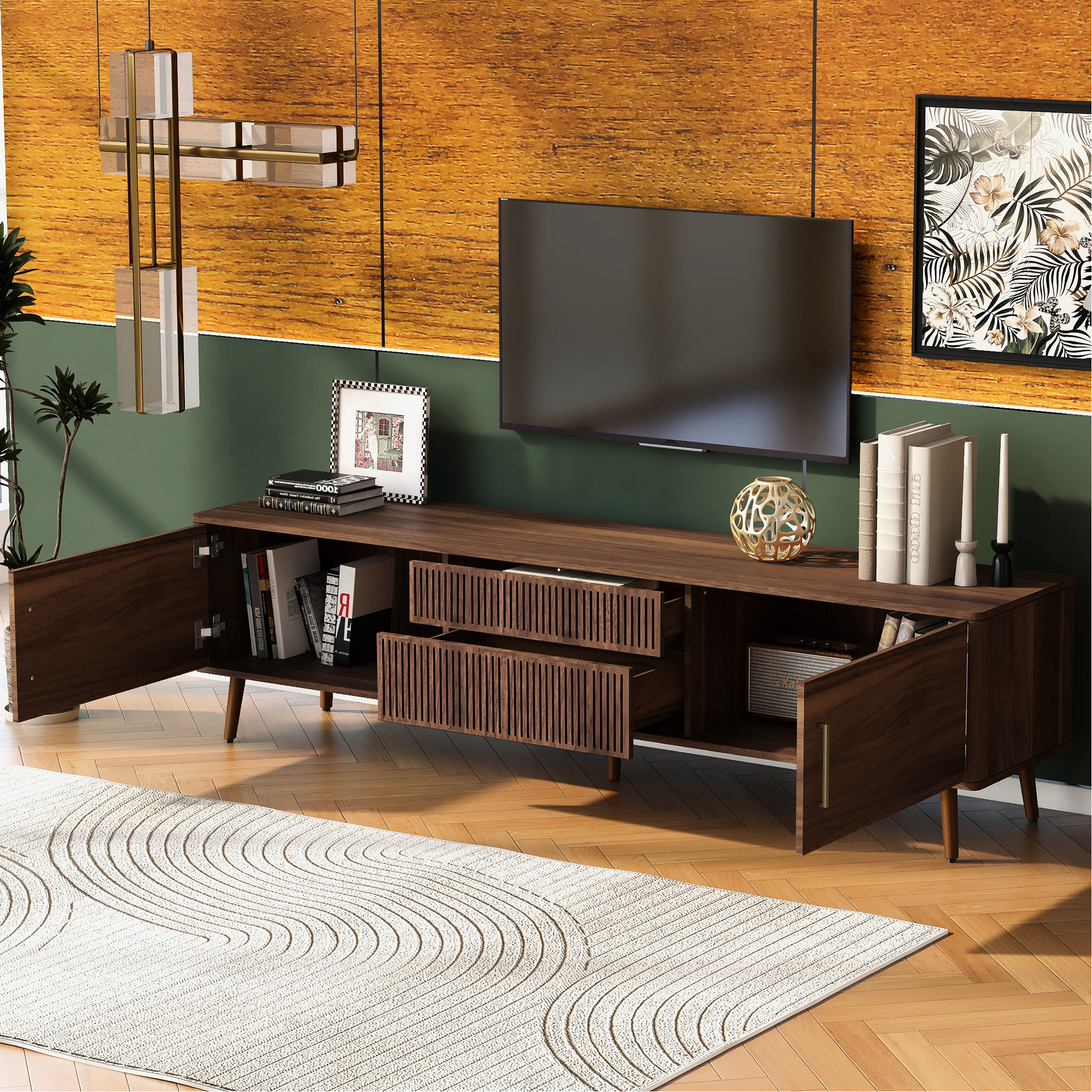 George Oliver Mid Century Entertainment Center With 2 Drawers, Tv Stand ...