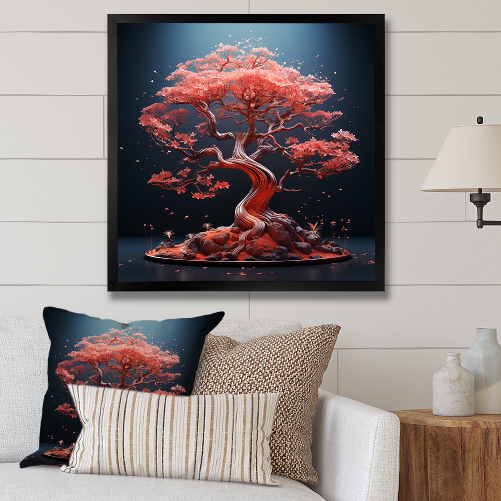 Ebern Designs Neon Coral Bonsai Euphoria - Tree Bonsai Wall Decor ...