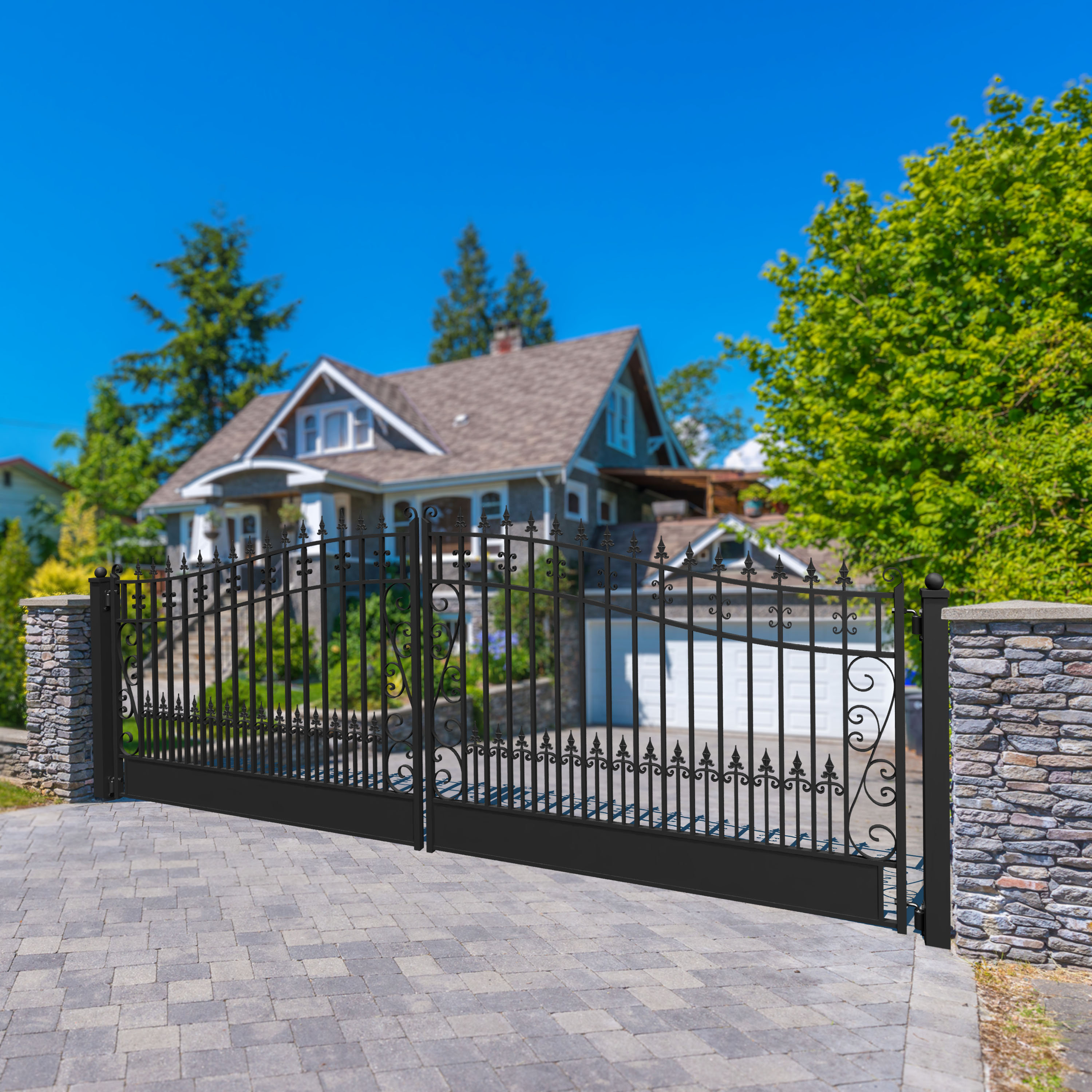 ALEKO Steel Dual Swing Driveway Gate - VENICE Style & Reviews | Wayfair