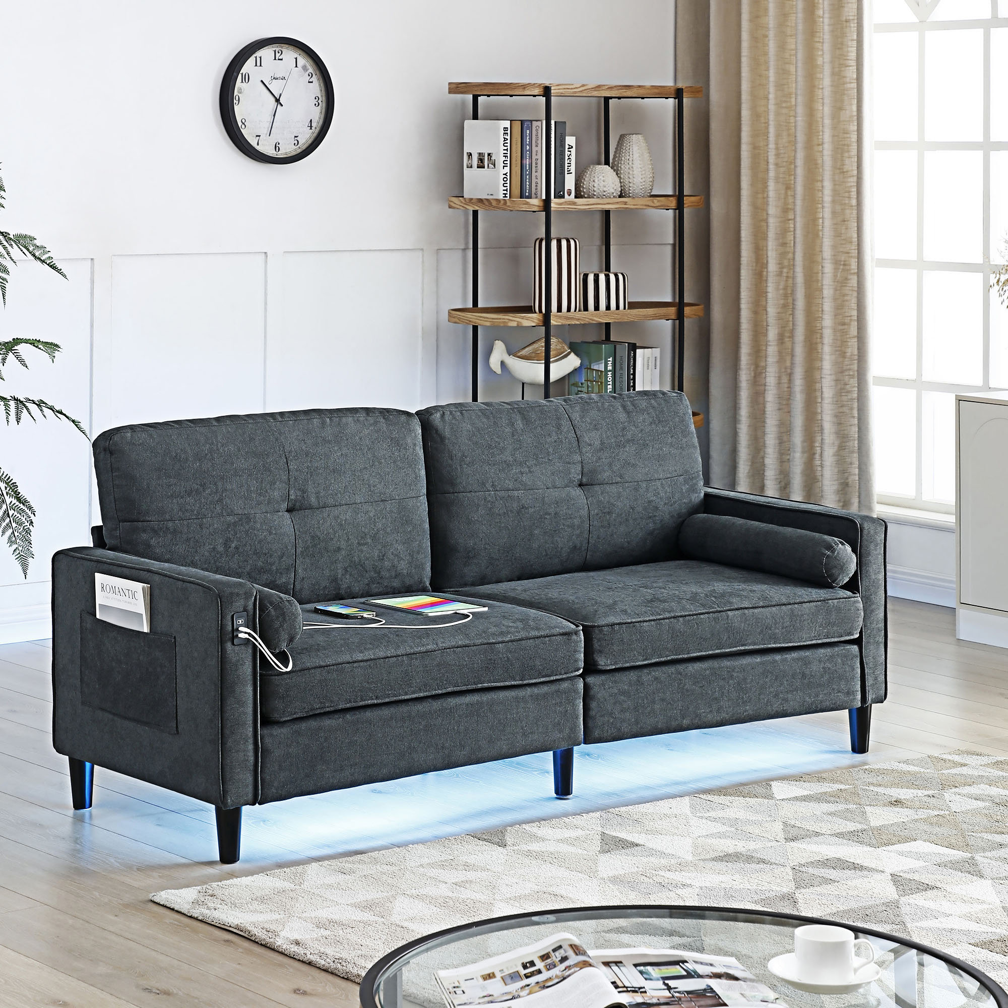Wrought Studio™ Modern Sofa 75.2"Inch Sofa Couch With 2 Side Pockets ...