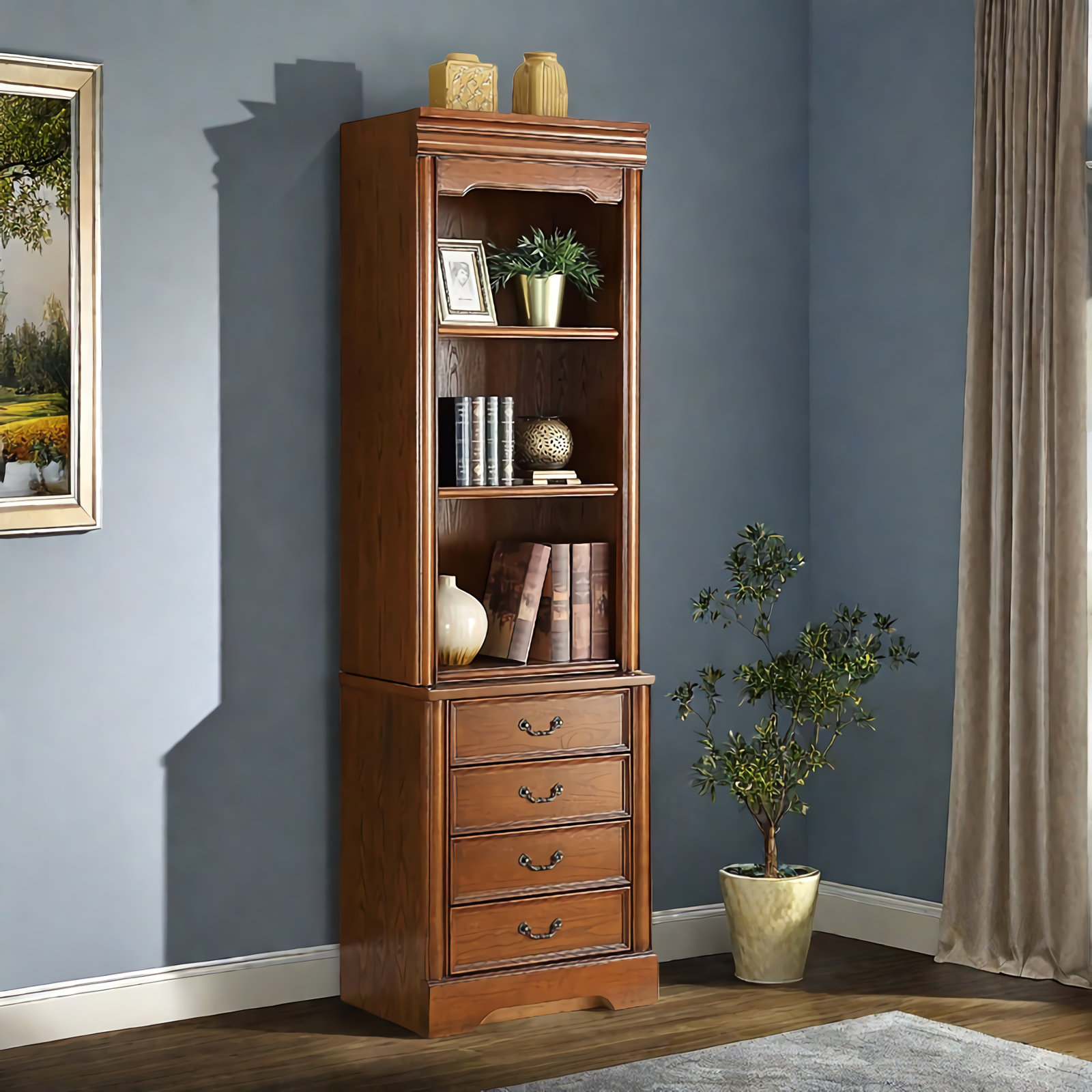 NICECABINET Classic Rubber Wood Solid Wood Landing Bookcase | Wayfair