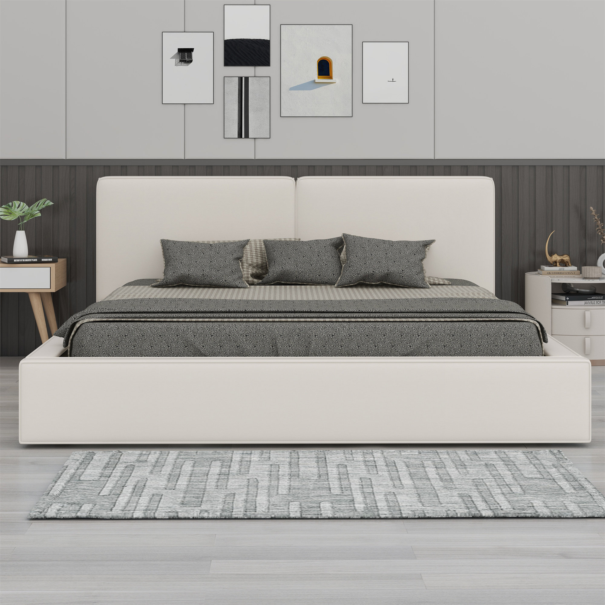 Hokku Designs Upholstered Platform Bed, Grounded Bed With Solid Frame ...