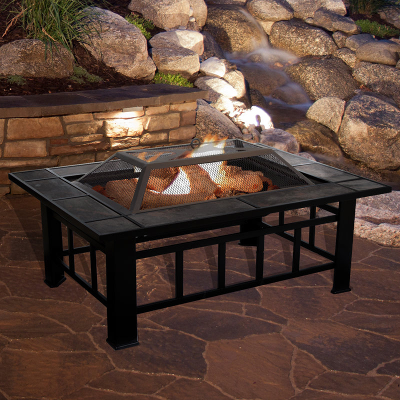 Alcott Hill® Fire Pit - 37-Inch Outdoor Firepit Table with Screen ...