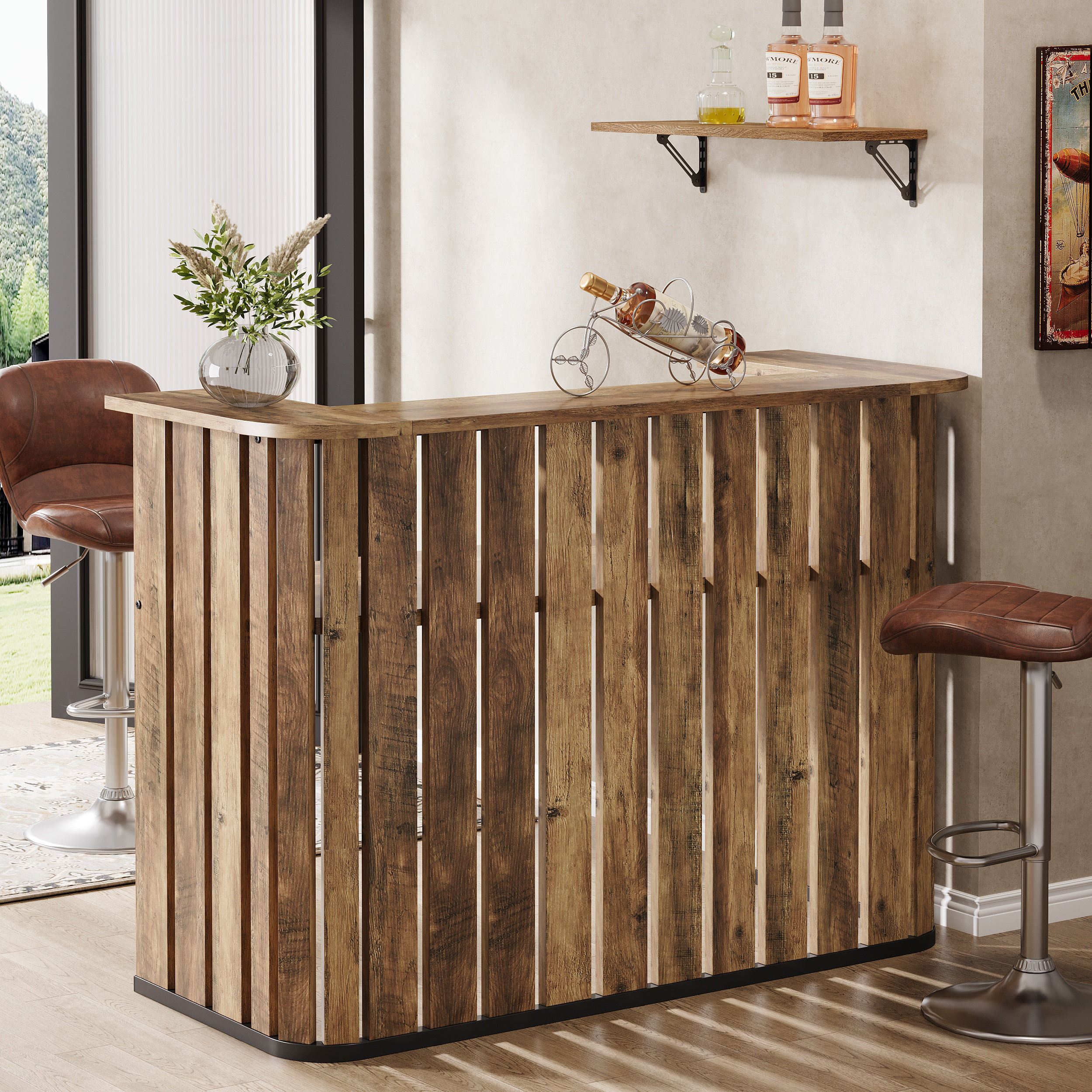 Ivy Bronx 63-Inch Home Bar Unit Wine Bar Table for Home Pub, Bistro ...