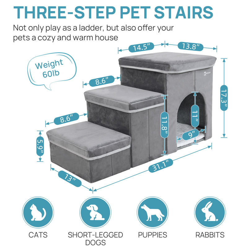 RYPetmia 3 Step Pet Folding Storage Stepper Pet Ladder For Dogs And ...