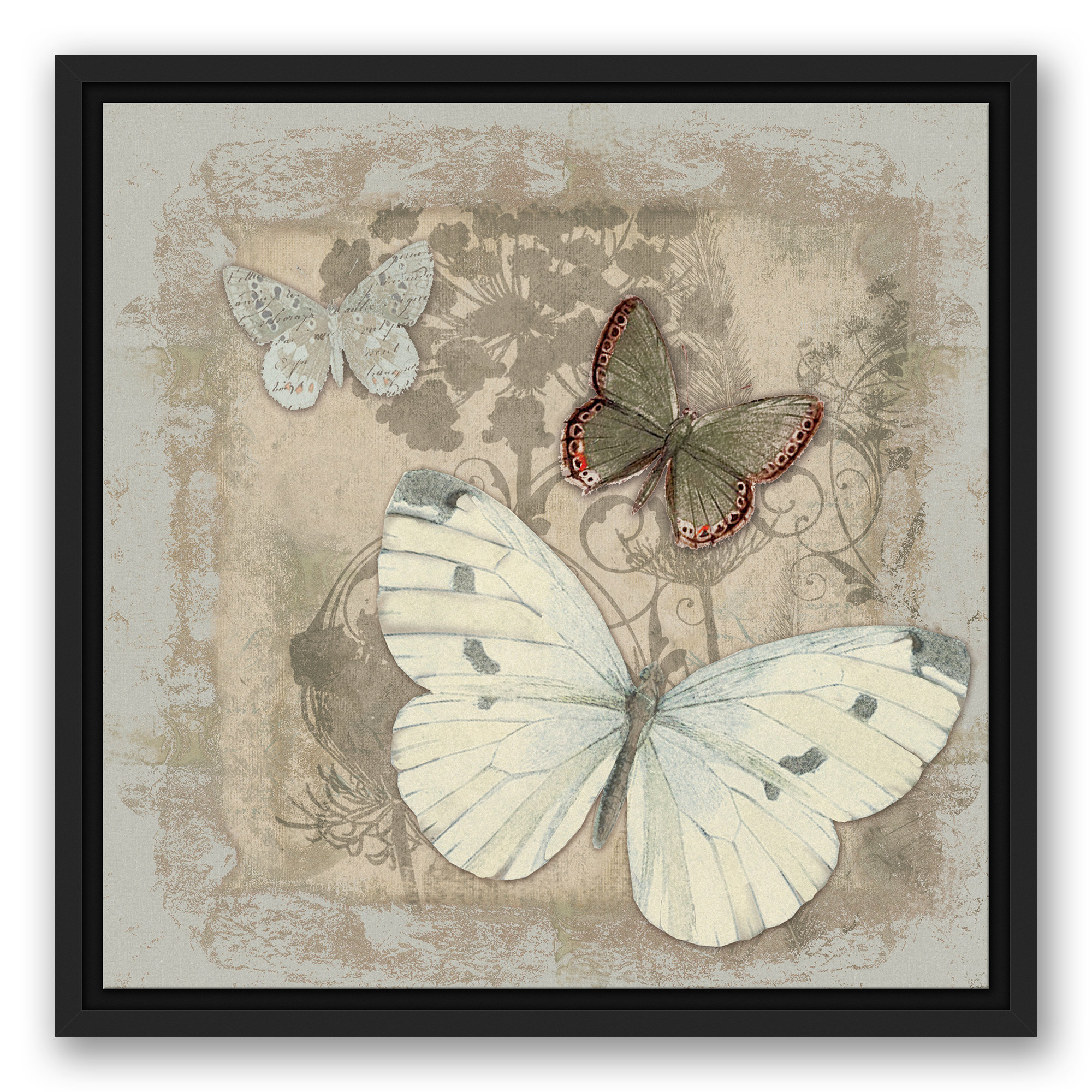 August Grove® Neutral Butterflies Framed On Canvas Print | Wayfair