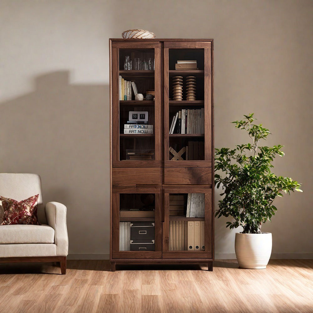 Kaoloupin Chinese style bookcase with glass doors | Wayfair