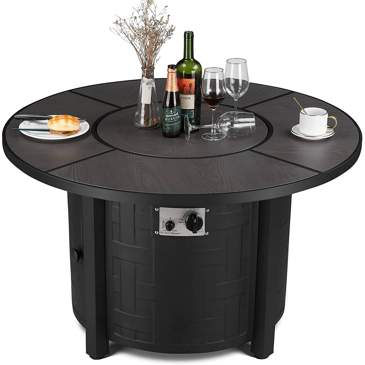 Hokku Designs Melisa 42" Round Propane Fire Pit Table, 50,000 Btu ...