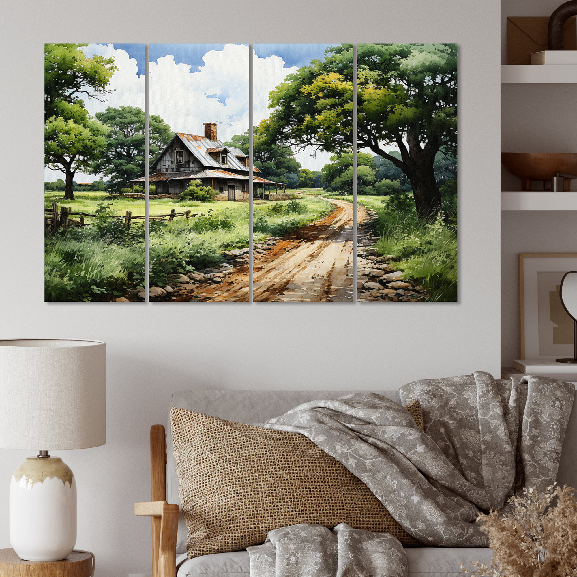 Design Art Farmhouse Natures Embrace Pointillism - Farm Canvas Wall Art ...