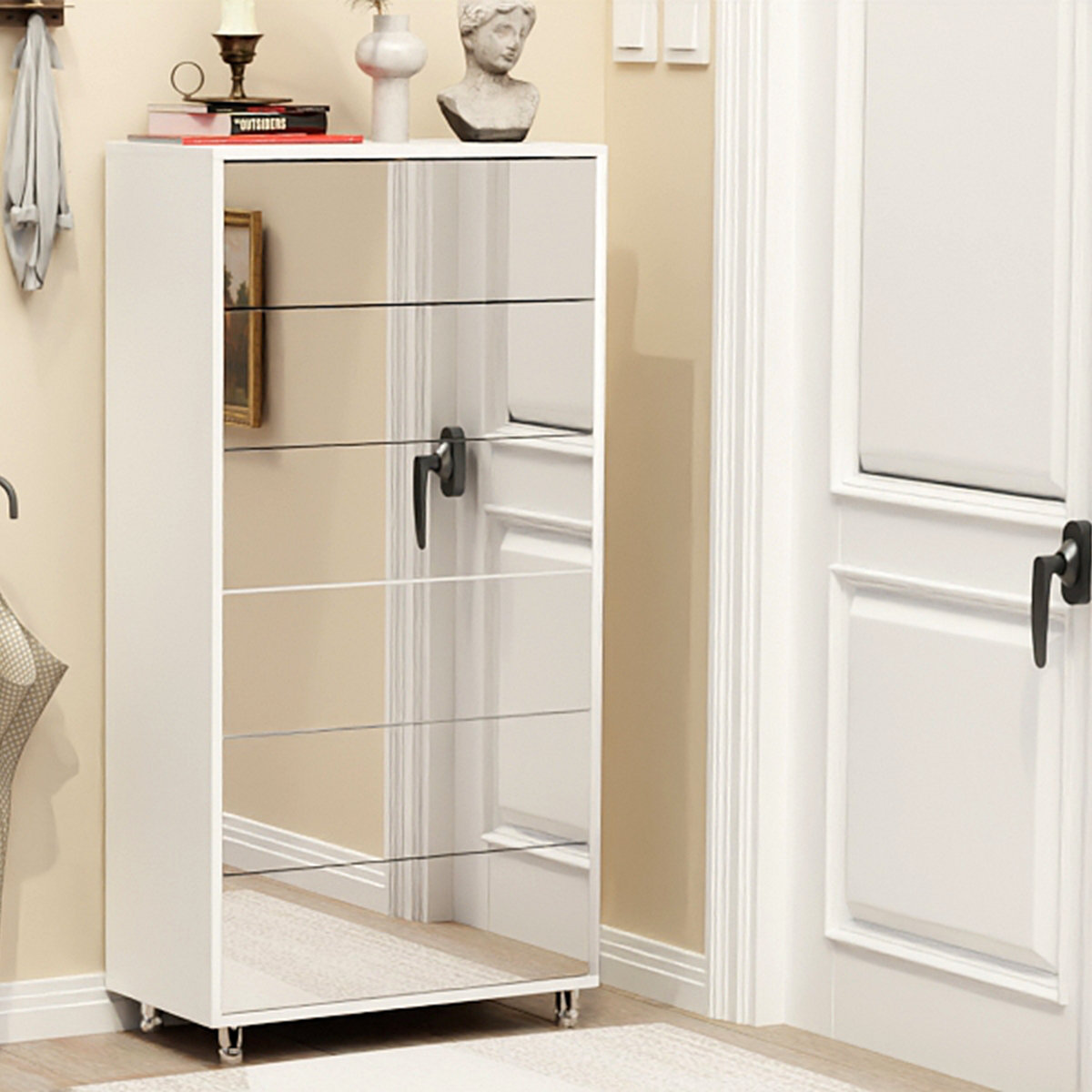 Hokku Designs Mirror Shoe Cabinet With 6 Flip Drawers, Mirror Shoe Rack ...