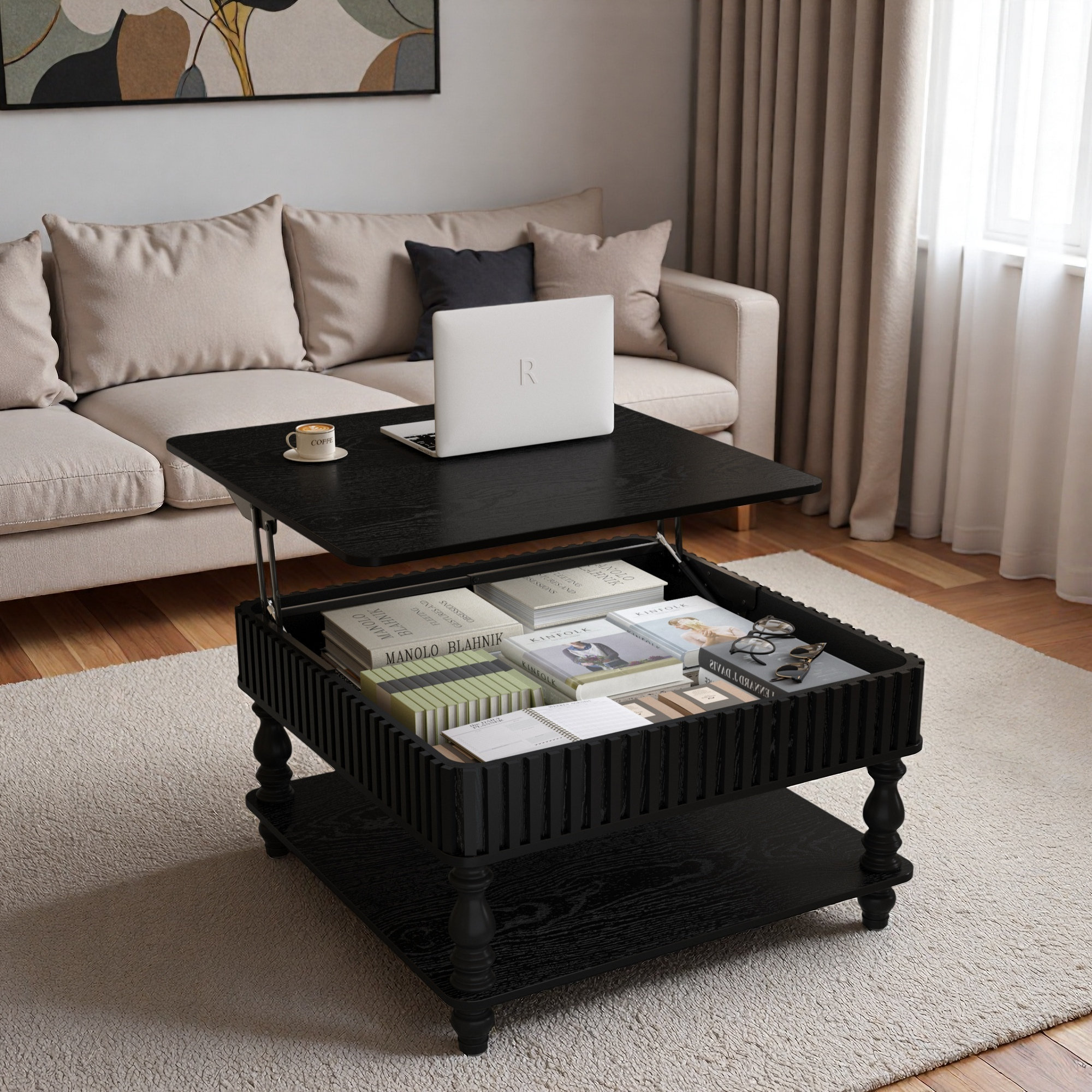 Alcott Hill® Square Fluted Lift-top Coffee Table With Hidden Storage ...