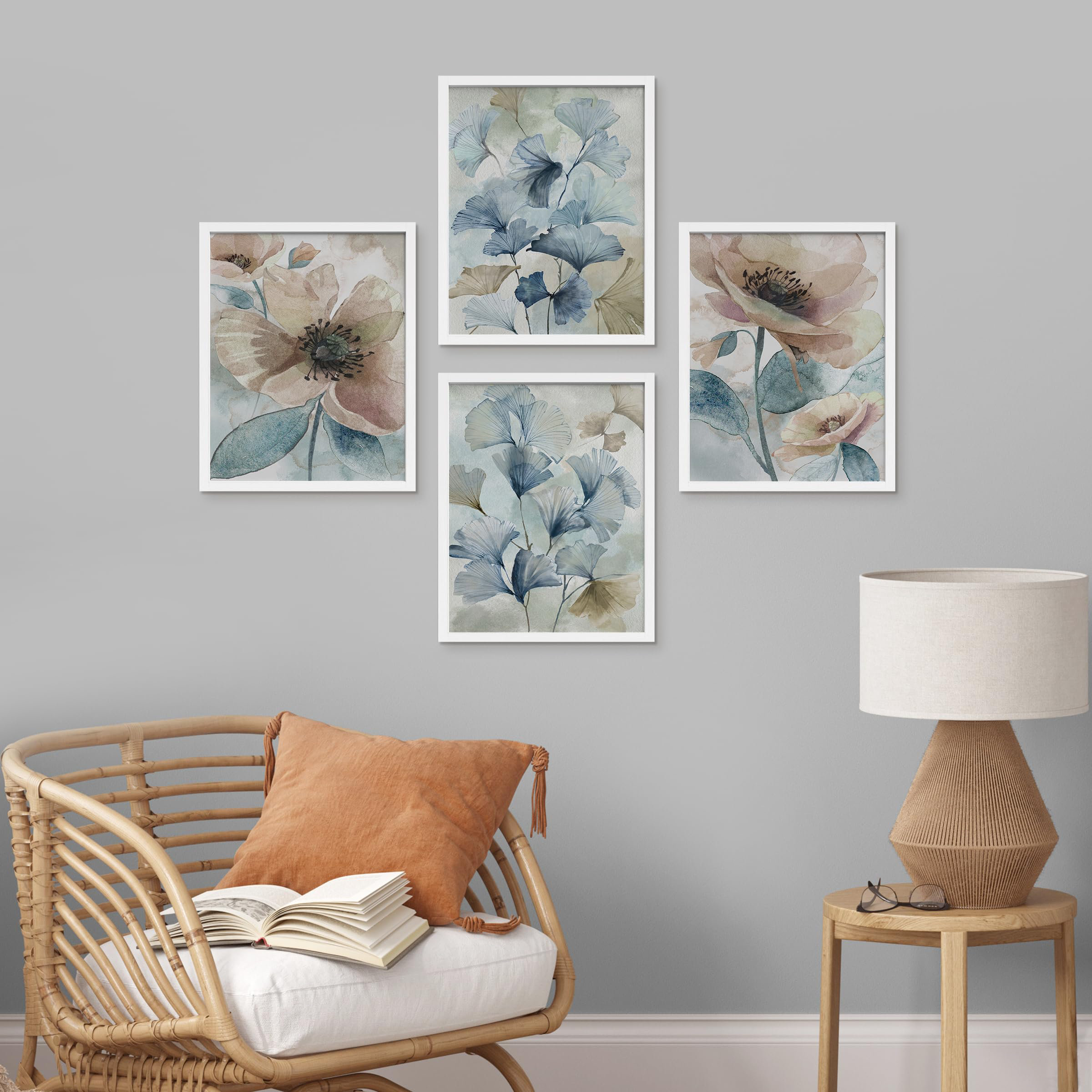 SIGNLEADER Blue Gingko Leaves Flowers Botanical Floral - 4 Piece Single ...