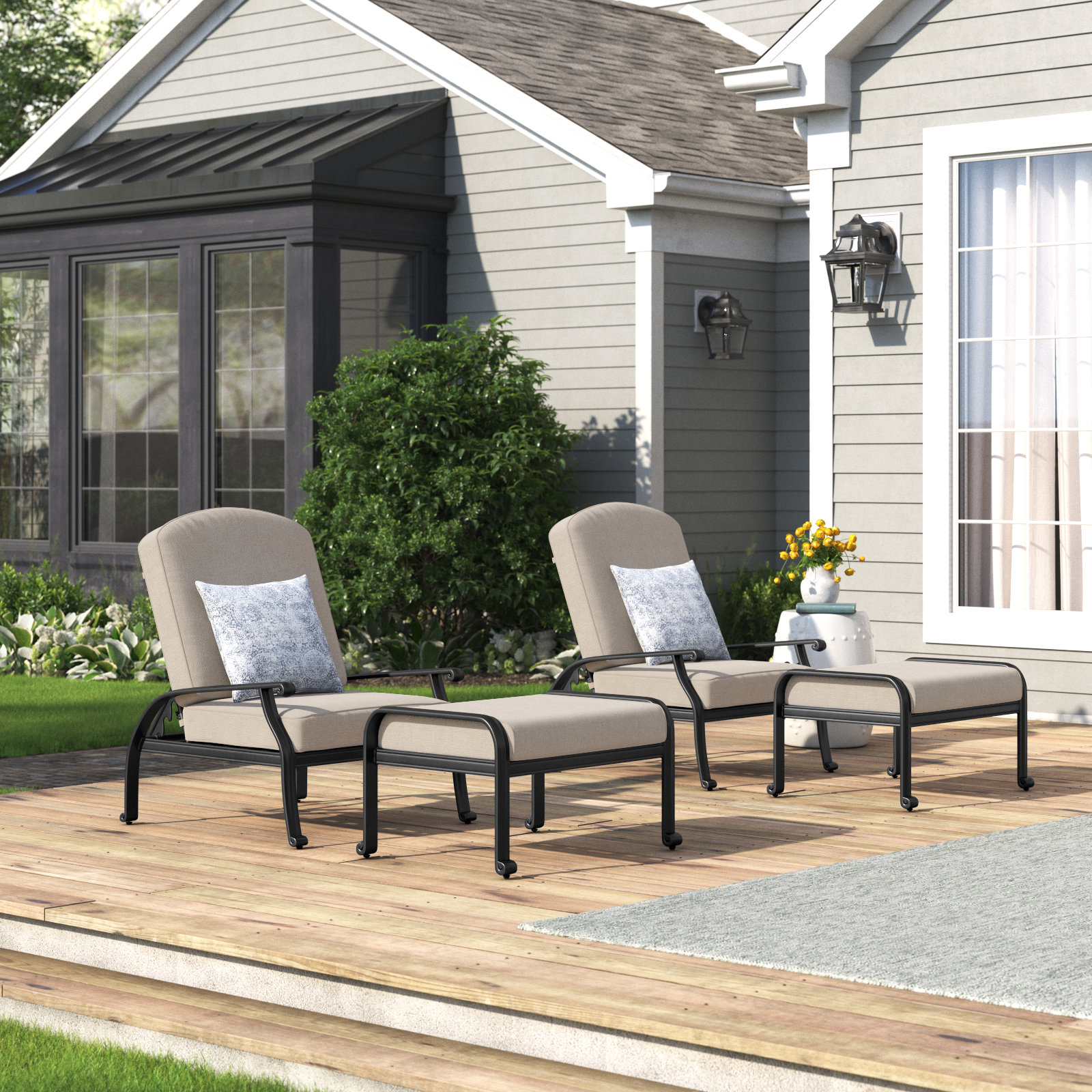 Three Posts™ Lebanon Recliner Patio Chair with Cushions and Ottoman ...