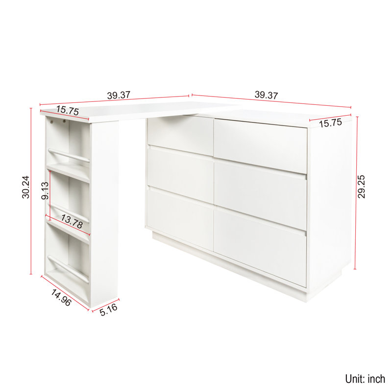 Ebern Designs L-Shaped Folding Computer Desk With 6 Drawers | Wayfair