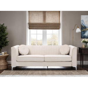 Mercer41 Tetouan Ivory Velvet Microsuede Sofa | Wayfair
