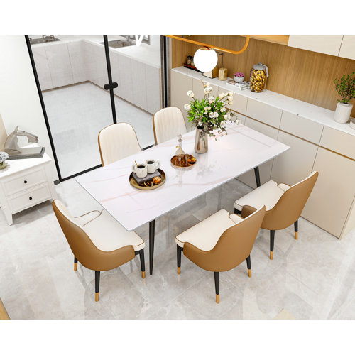 George Oliver Joseff 63" Modern Dining Table Marble Kitchen Table for 6 ...