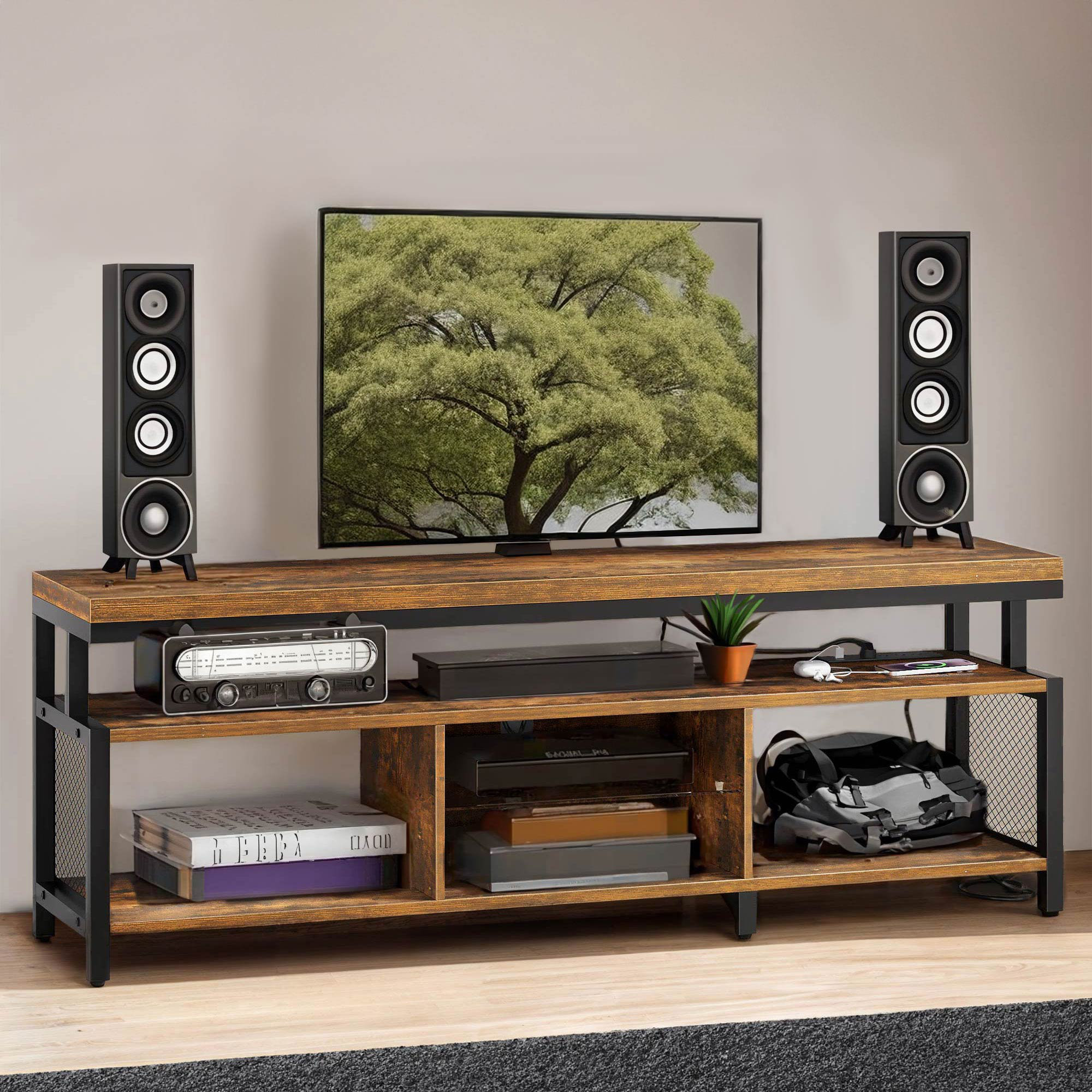 Wrought Studio Lory Industrial TV Stand With LED Strip and Storage ...