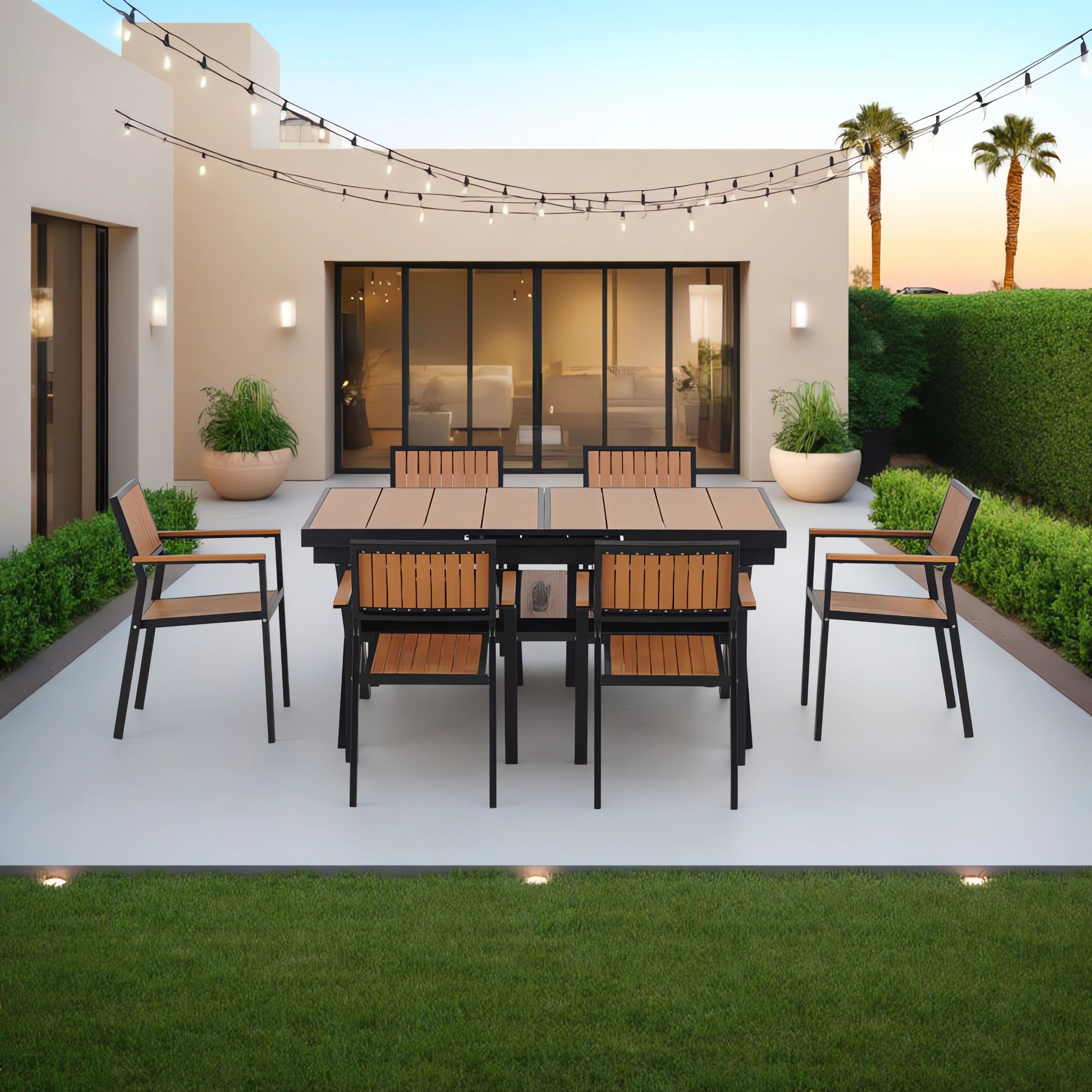 Hokku Designs 7-Piece Outdoor Patio Dining Set With An 62.9" To 82.6 ...