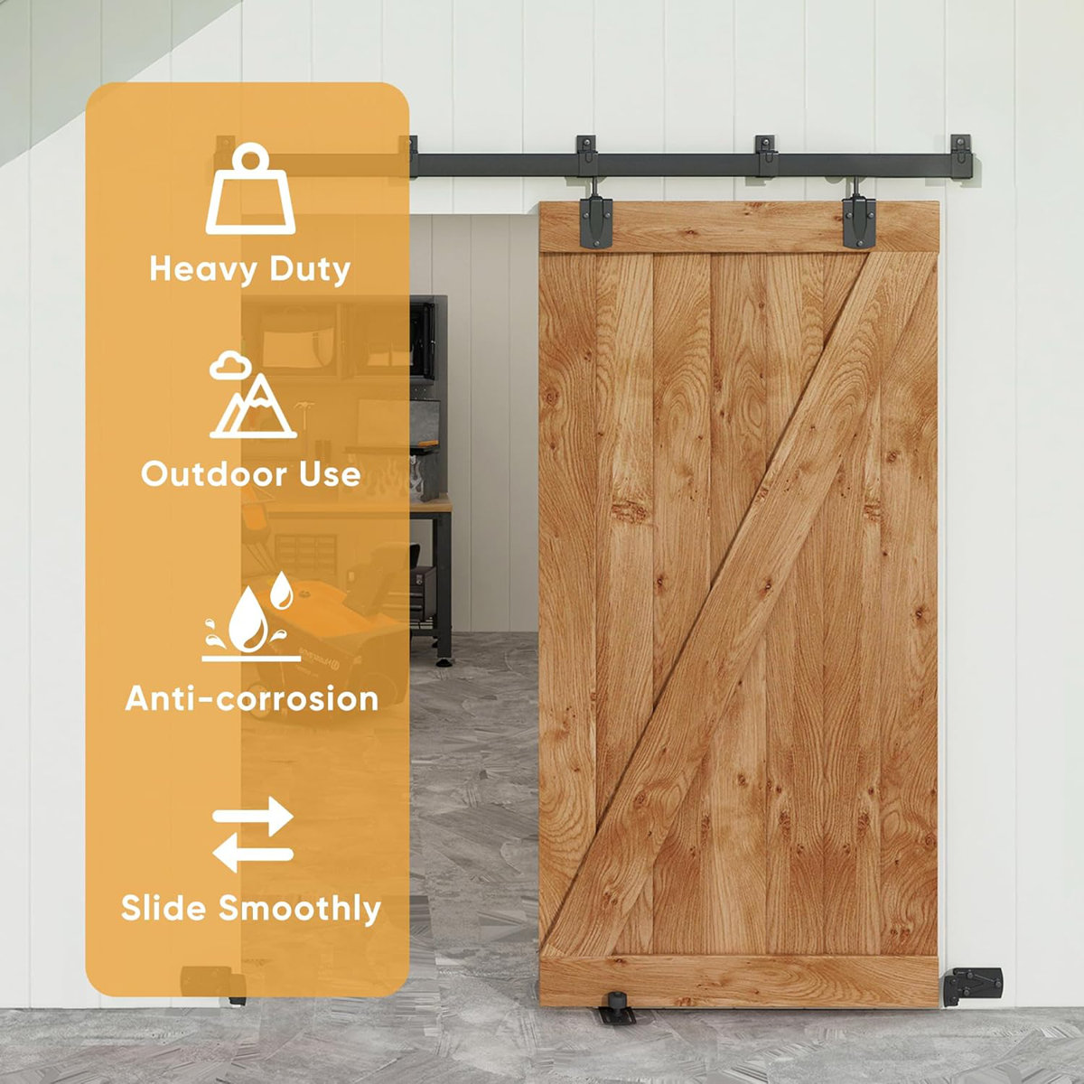 JUBEST Box Rail Exterior Barn Door Hardware Kit, Heavy Duty Sliding ...