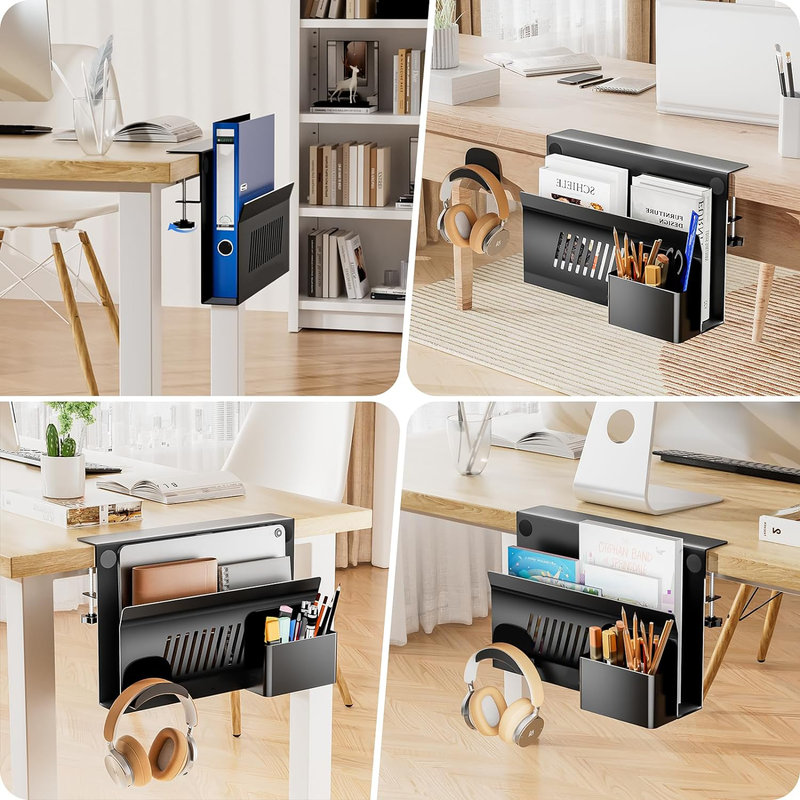 Inbox Zero Desk Side Storage Organizer, No Drill Laptop Desk Mount ...