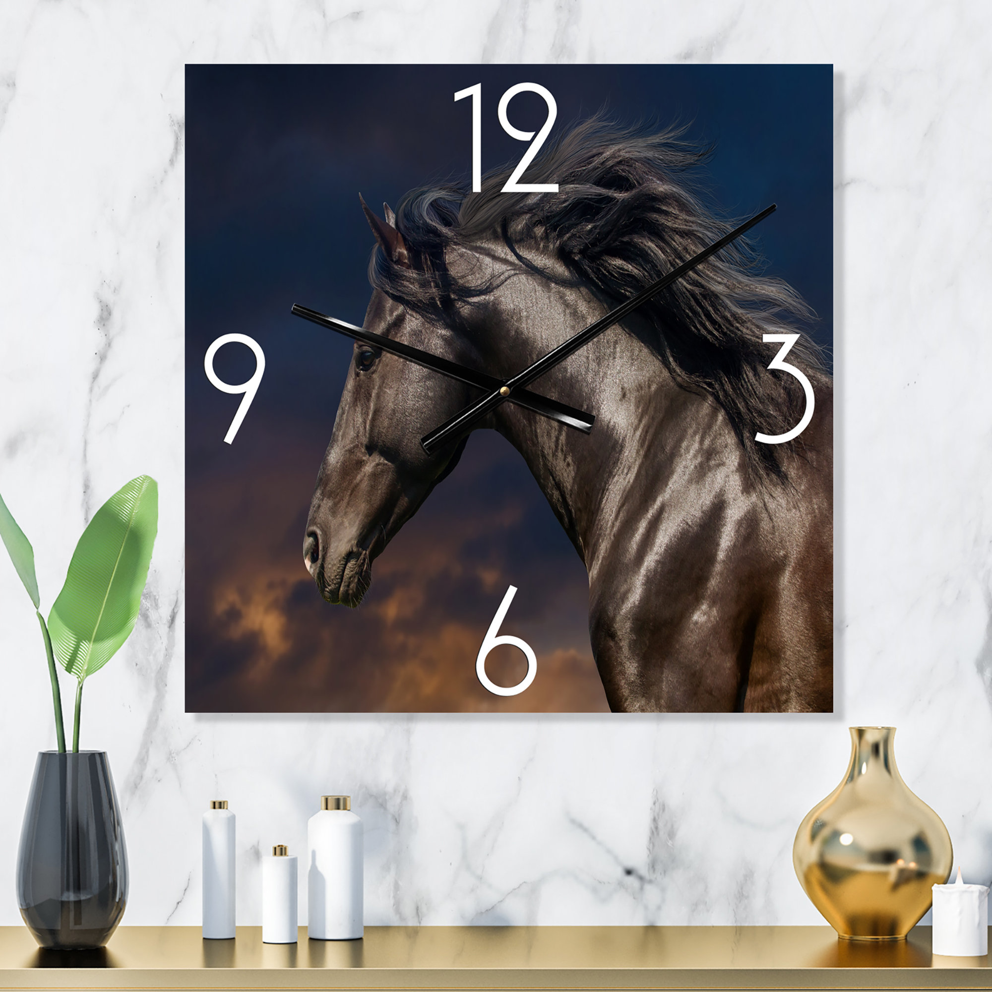 East Urban Home Portrait of Thorough Nonius Stallion Horse III Wall Clock | Wayfair