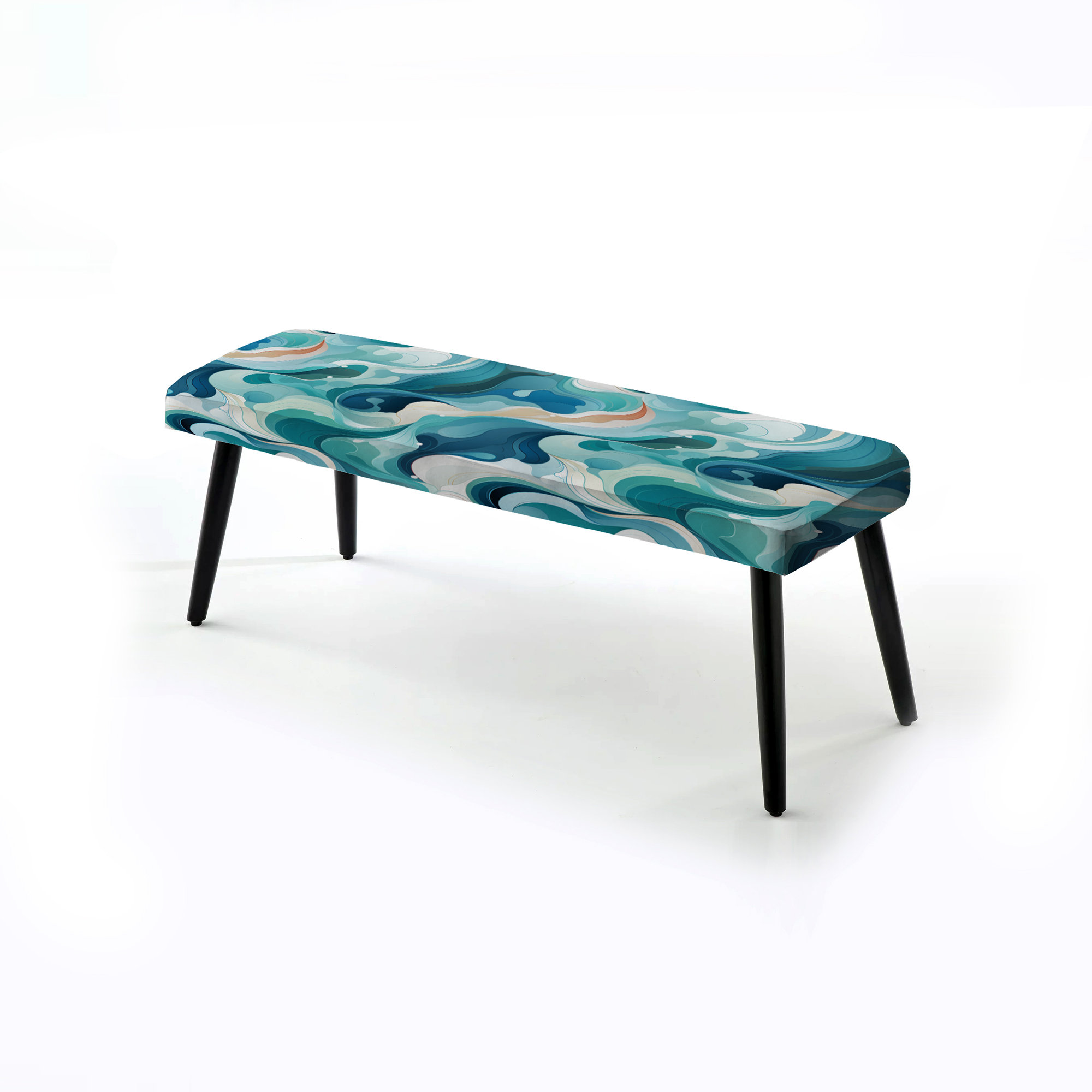 Design Art Blue Deep Sea Dive Plunge - Coastal Upholstered Black Bench ...