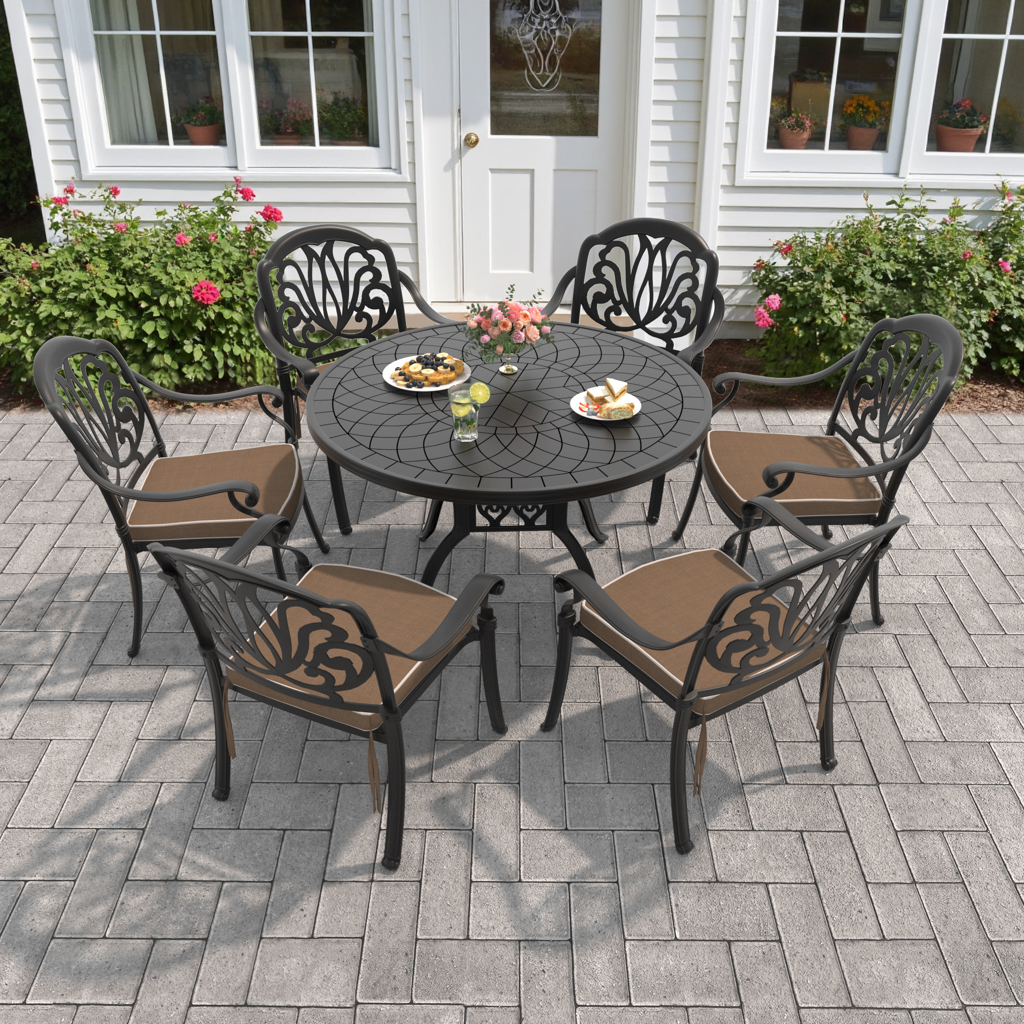 Canora Grey Anchelin 7-Piece 47.24 -inch Round Table Cast Aluminum ...