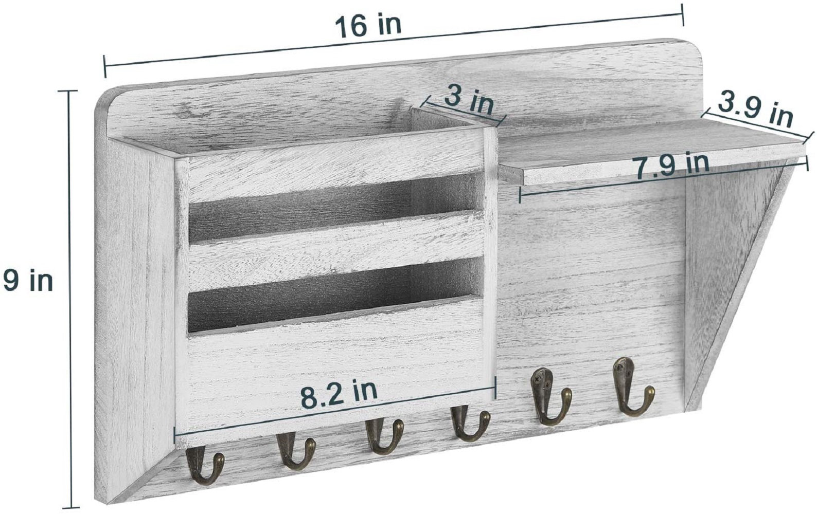 Gracie Oaks Wall Mounted Rustic Mail Shelf Wooden Mail Sorting Shelf ...