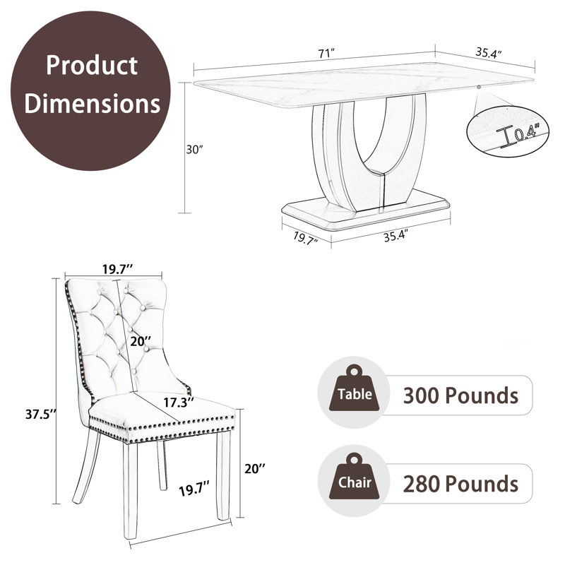 Rosdorf Park 7-Piece Rectangle Marble Texture Dining Table Set | Wayfair