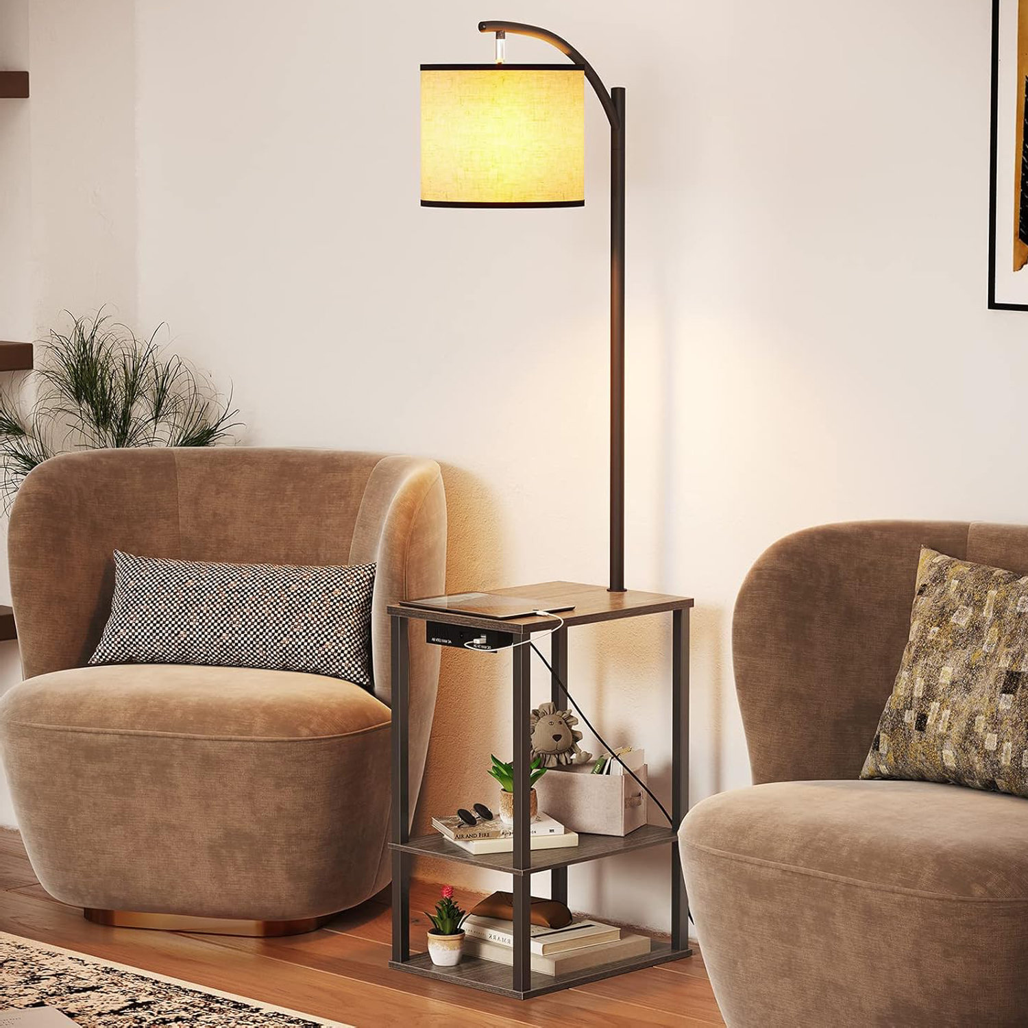 Williston Forge Floor Lamp With Charging Station(usb & Ac Port), Rustic ...