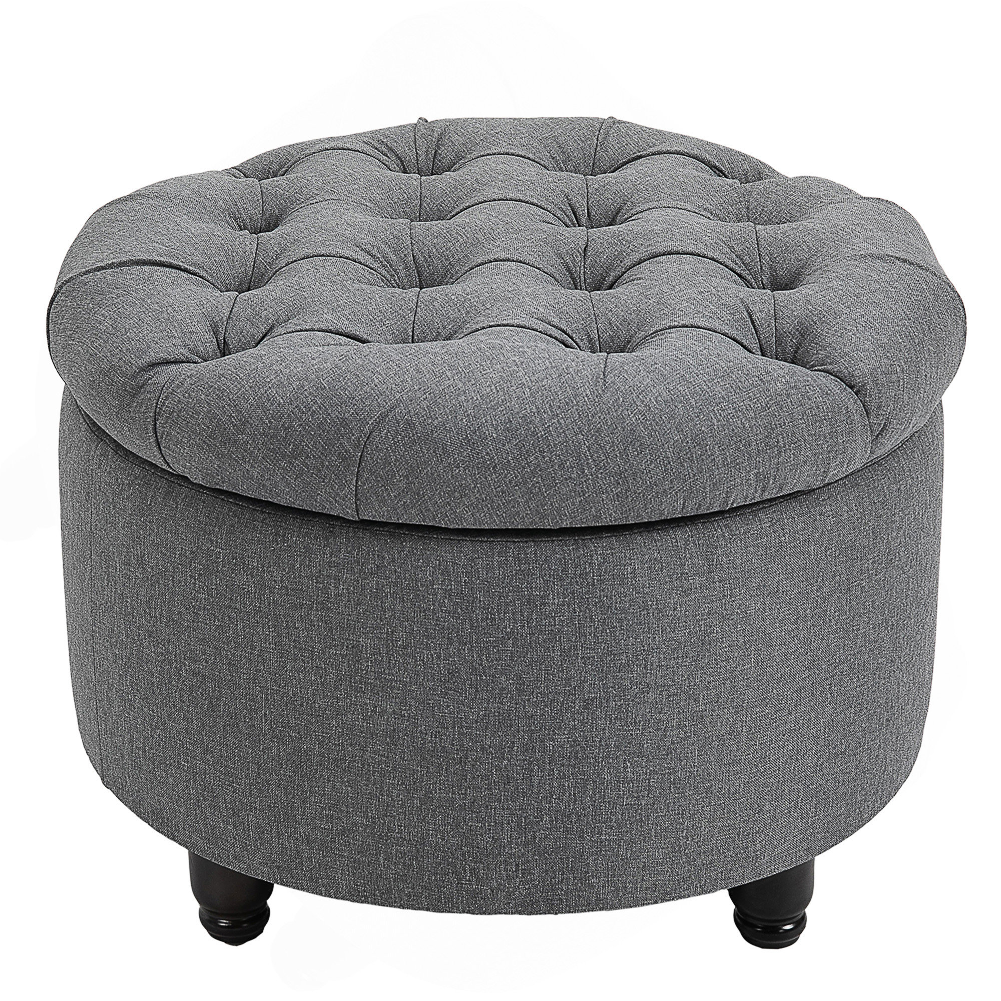 Mercer41 Round Linen-Touch Fabric Storage Footstool Ottoman Button ...