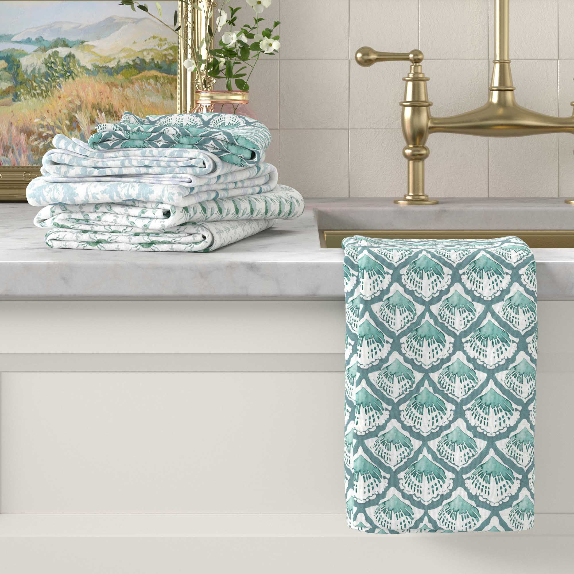 Patina Vie Maison 100% Cotton Coastal Kitchen Dish Towel Set (Set of 6 ...