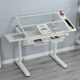 Inbox Zero Hand Crank Adjustable Drafting Table Drawing Desk With 2 ...
