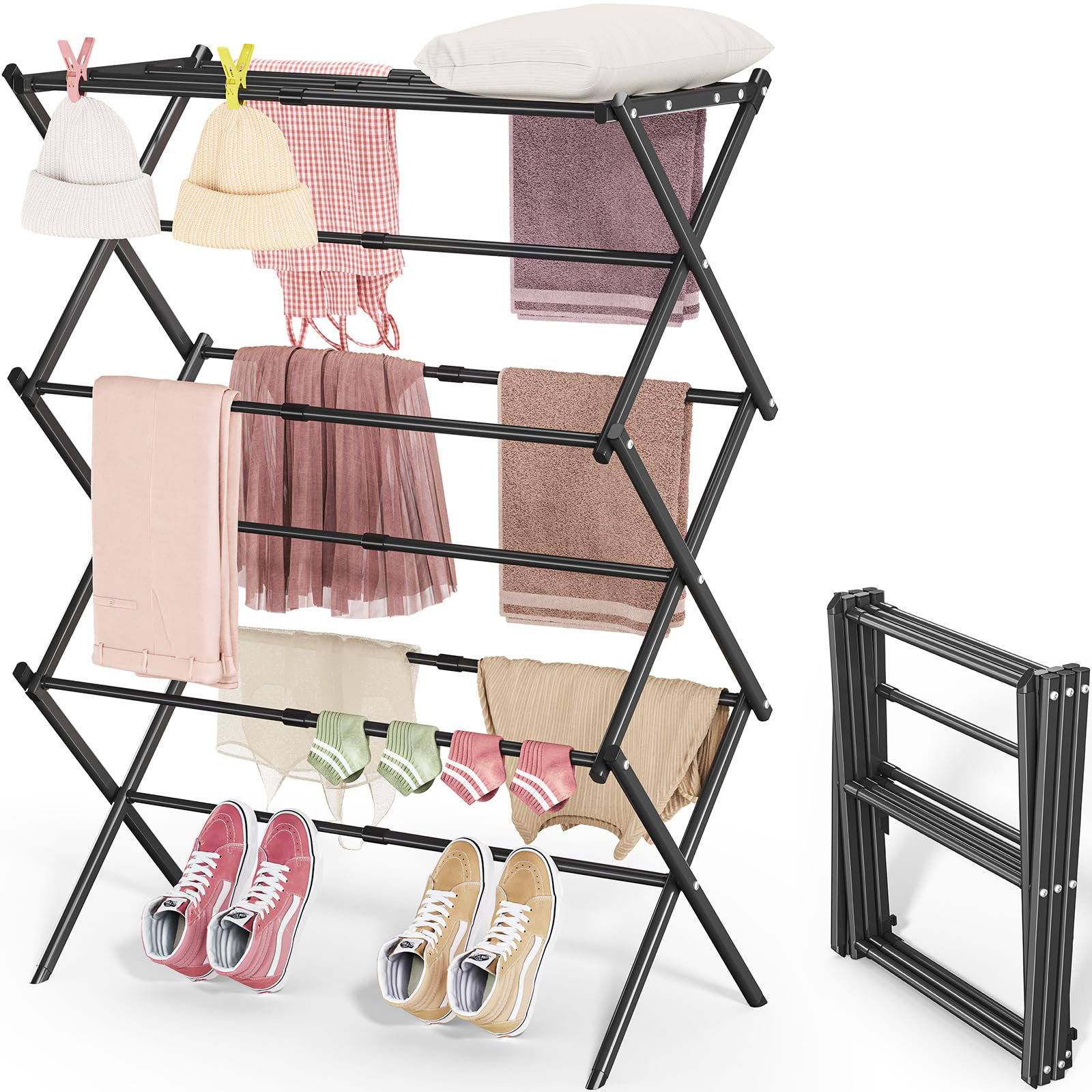 Latitude Run® Clothes Drying Rack, 3-Tier Laundry Drying Rack For ...