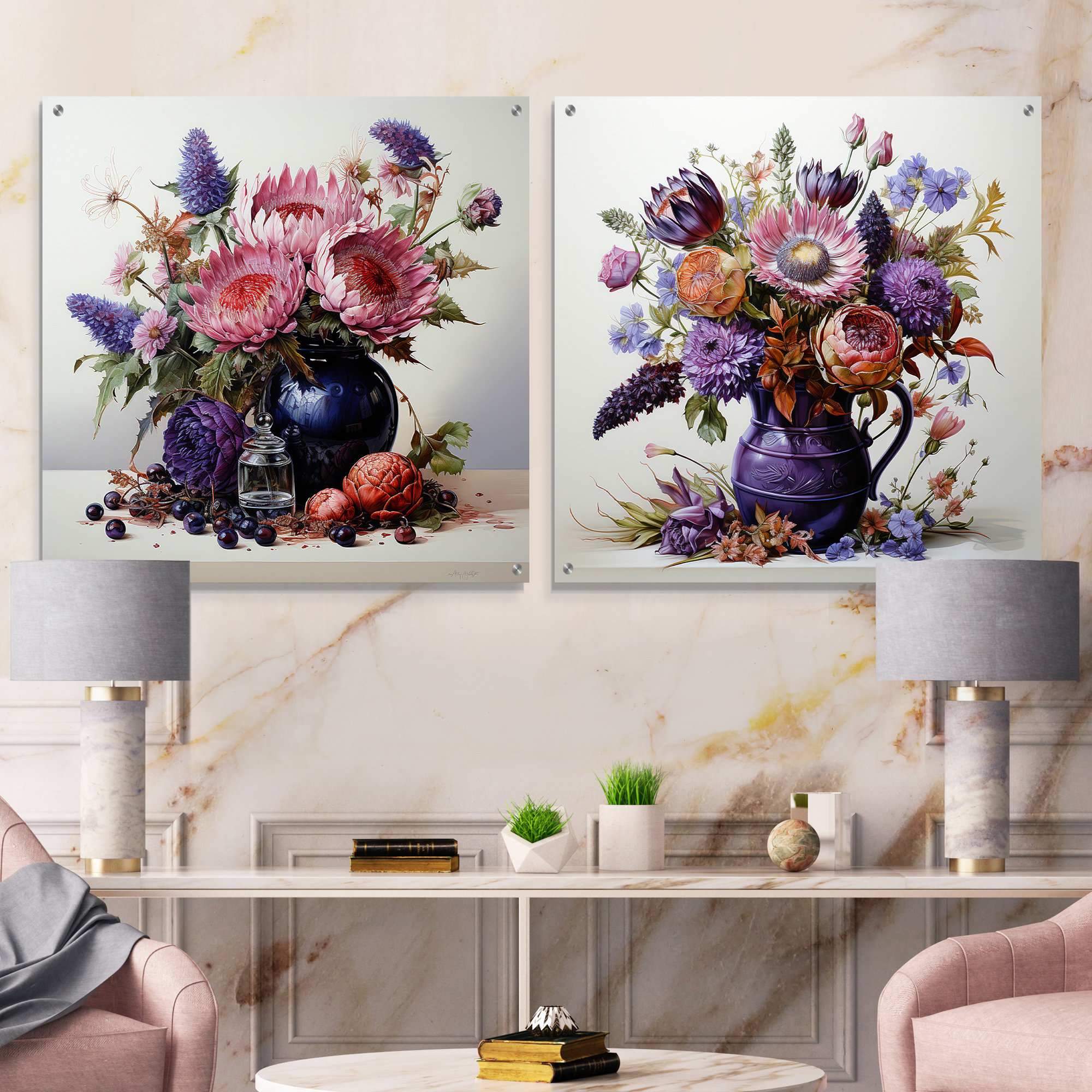 Lark Manor™ Thistle Bouquet Still Life - Thistle Acrylic Wall Art Glass ...