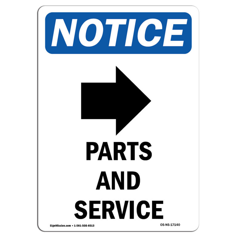 SignMission OSHA Notice - Parts And Service Sign With Symbol | Heavy ...