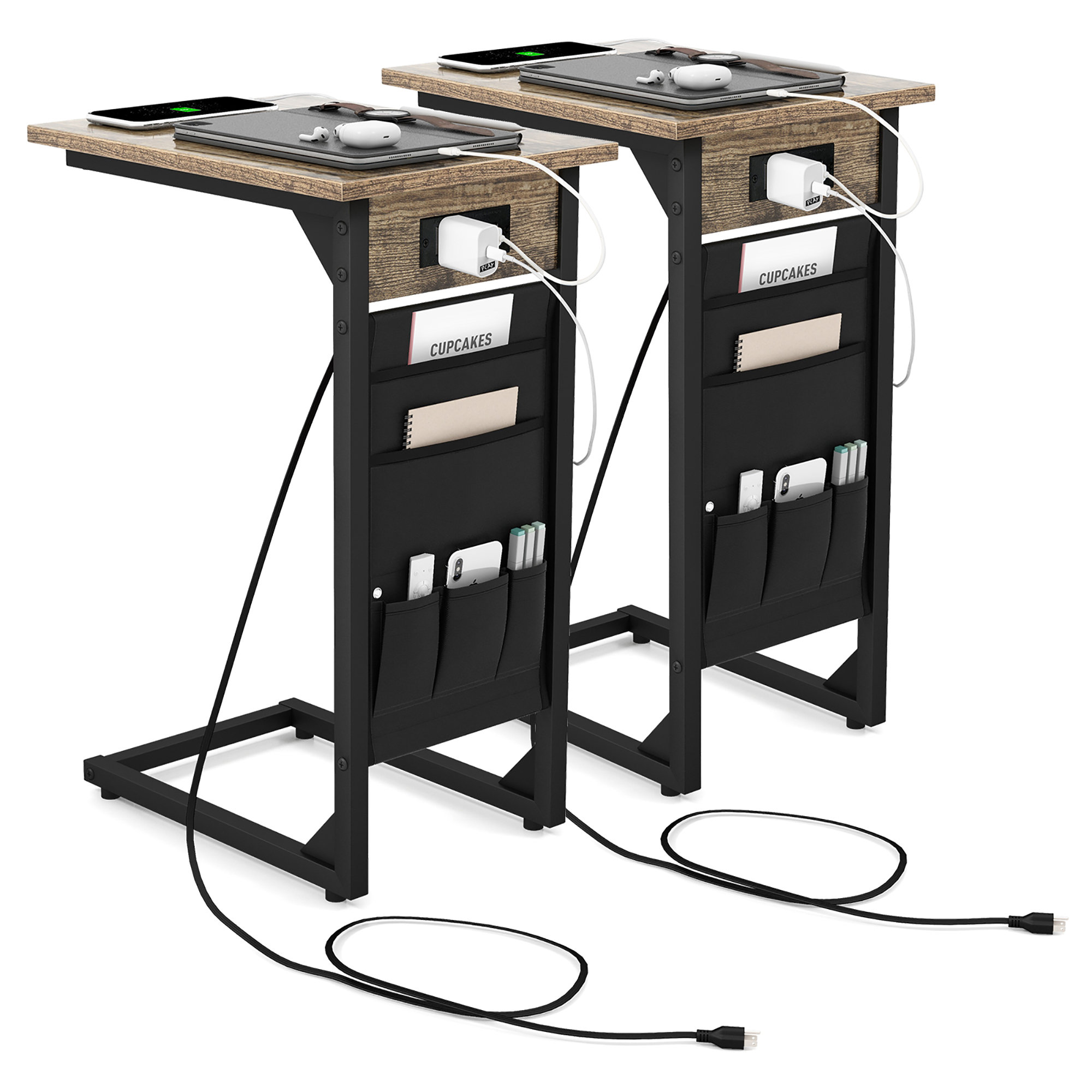 17 Stories 24'' tall C Table End Table Set Built-In Outlets | Wayfair