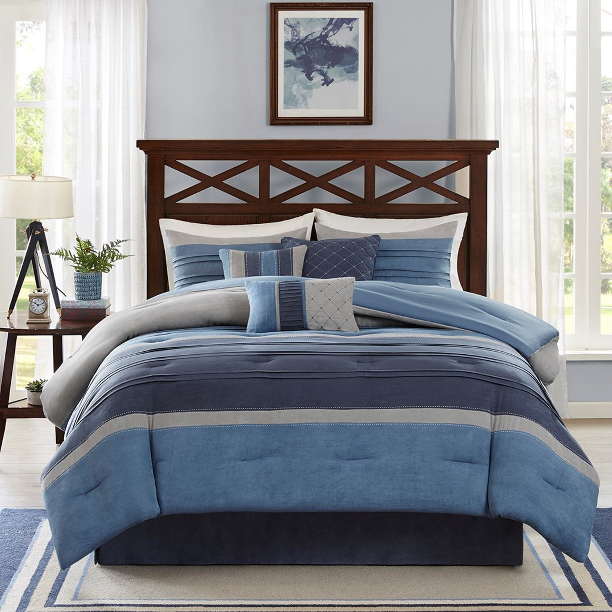 YUETAODIANZI 7 Piece Microsuede Comforter Set Navy King | Wayfair